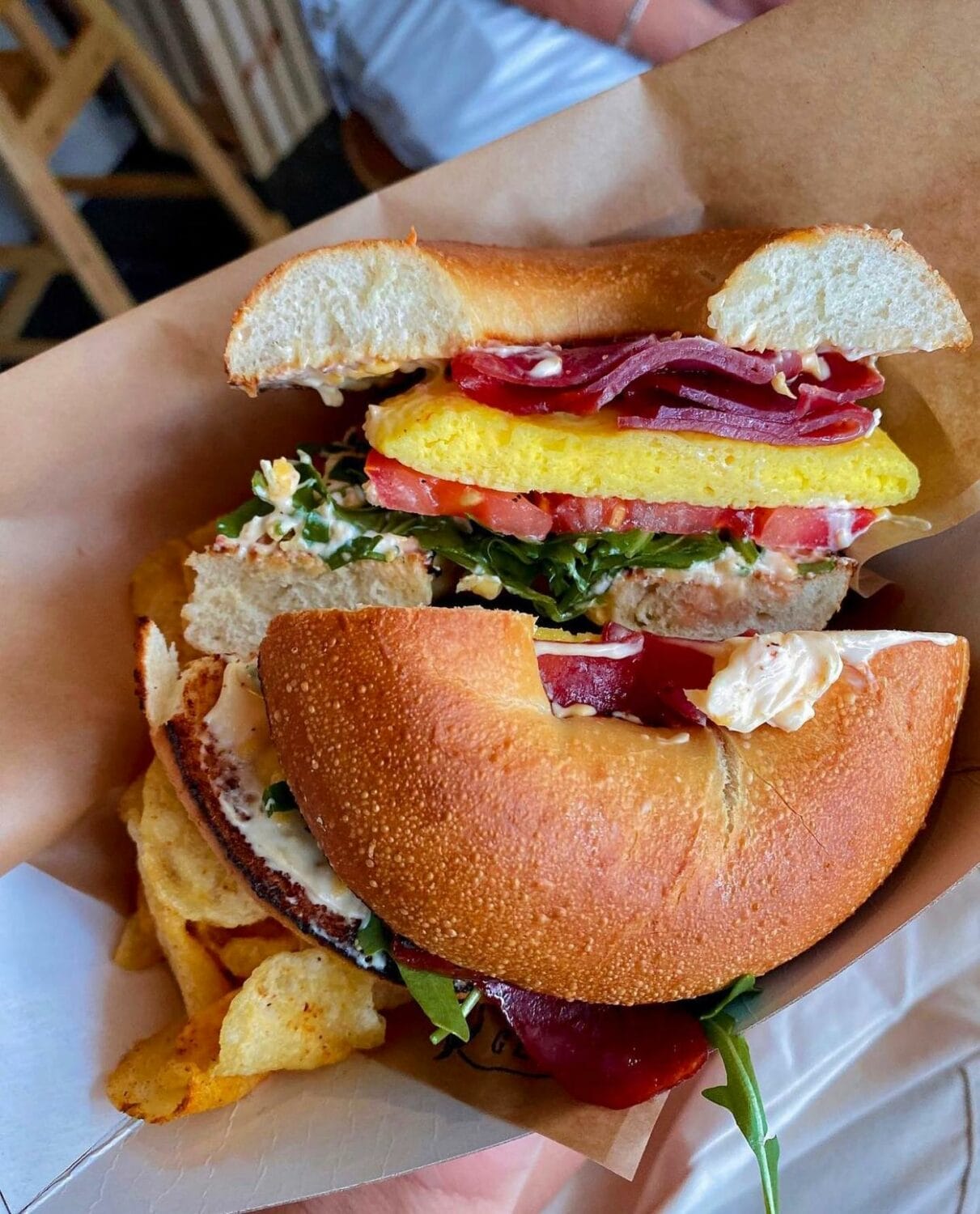 A delicious breakfast Bagel.