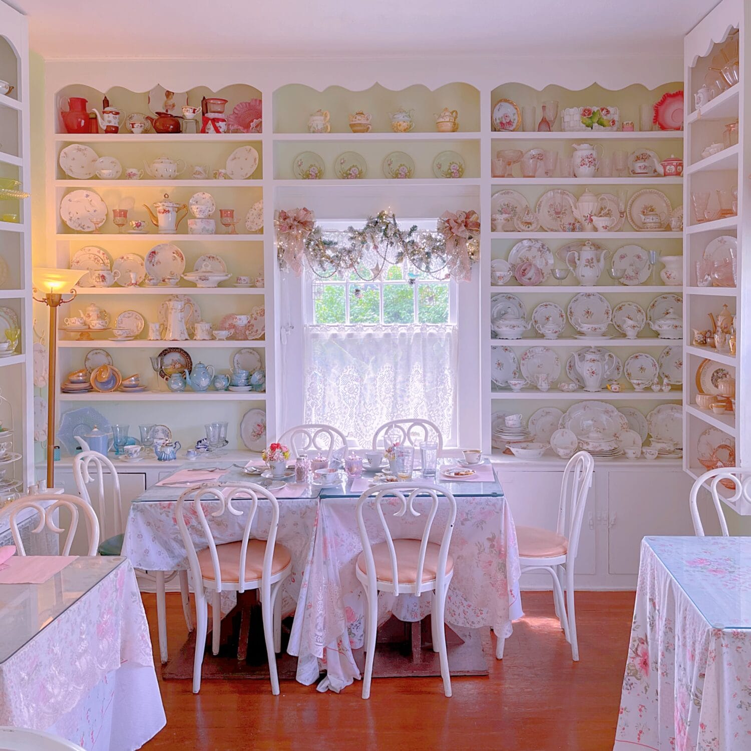 A display of elegant and intricate china wares.