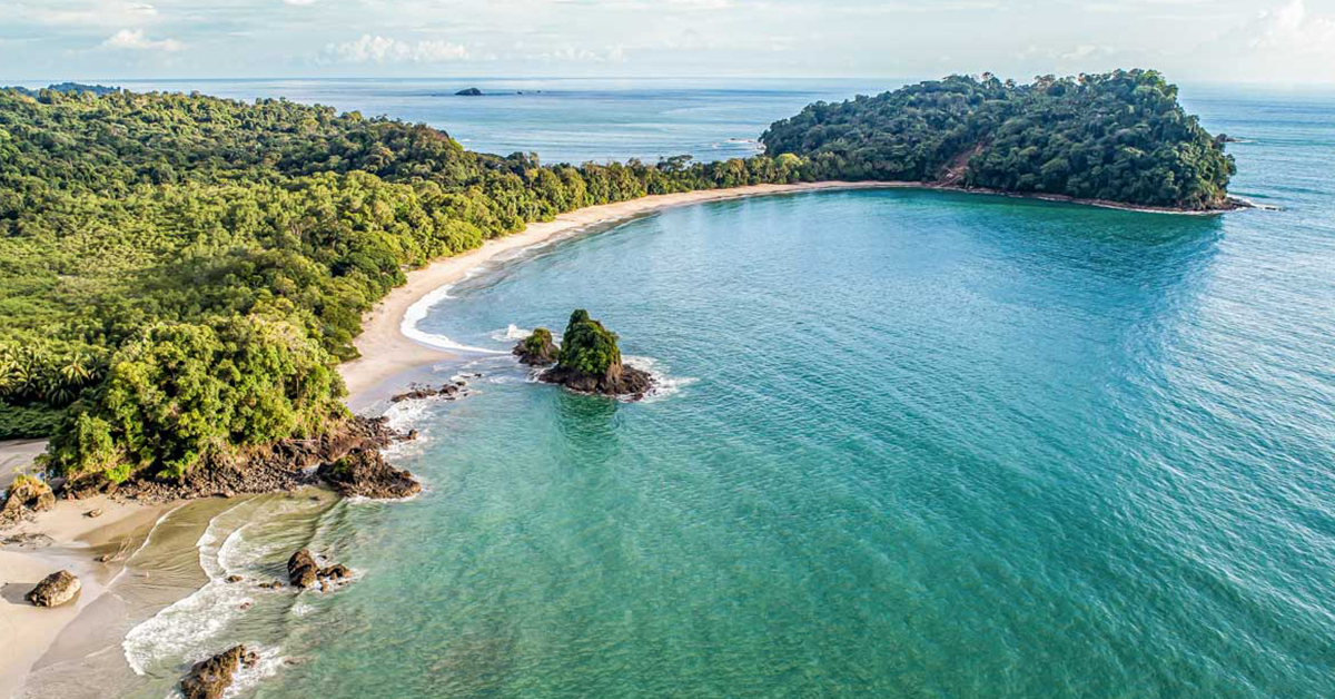 A drone shot of Manuel Antonio National Park.