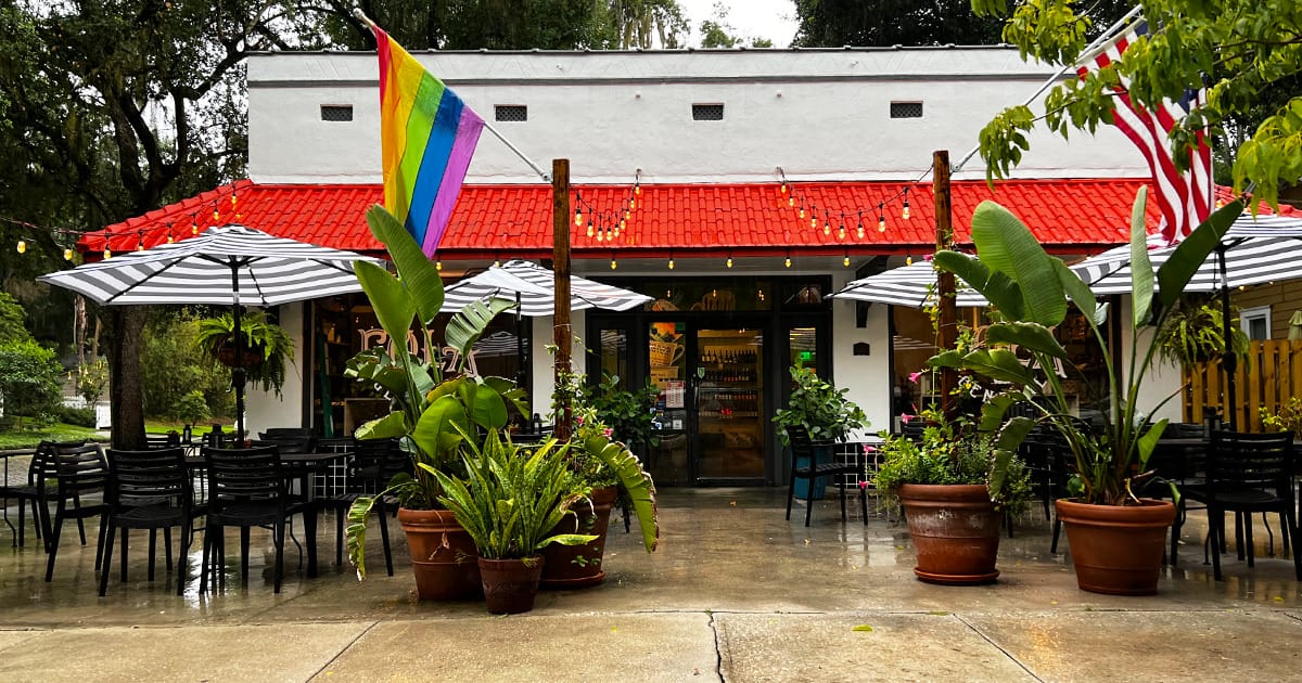 A gloomy shot of the exterior of the eola general store