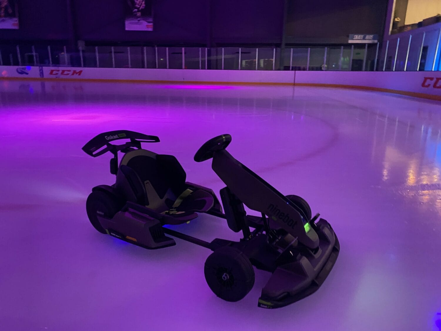 A go-kart on an ice rink