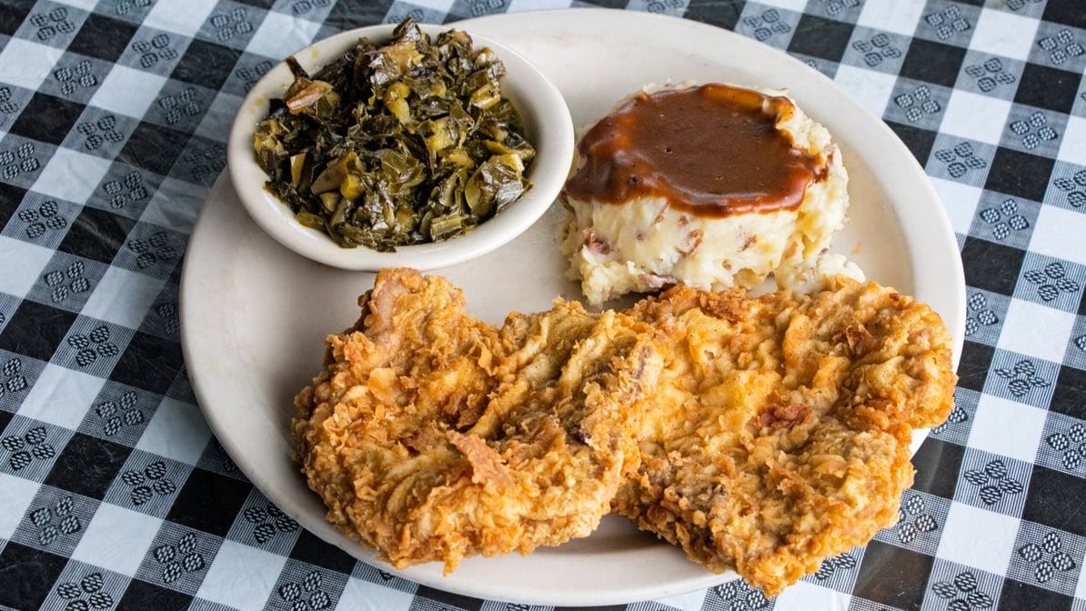 A home cooked meal served at Black Eye Pea.