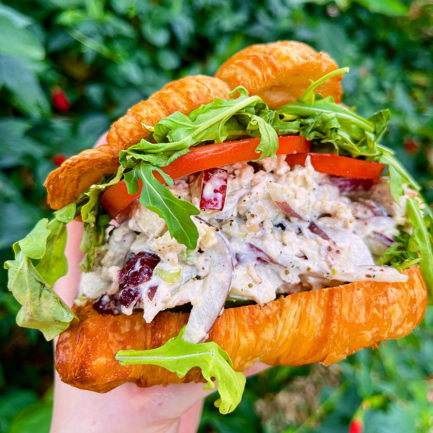 A loaded croissant sandwich.