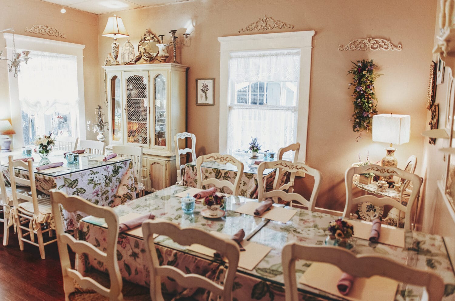 A lovely set up inside the tearoom.