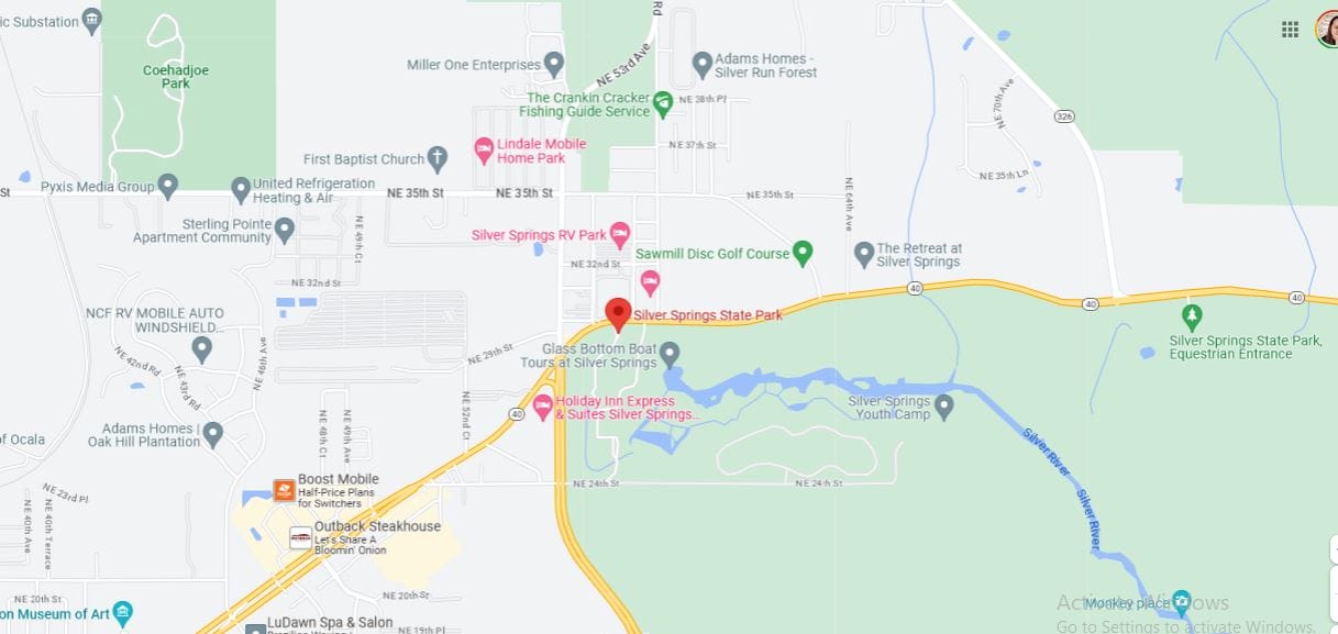 A screenshot of google map showing where Silver Spring Park is located.