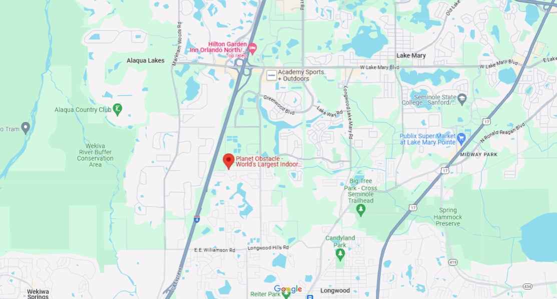 A screenshot of the planet obstacles location in google maps.