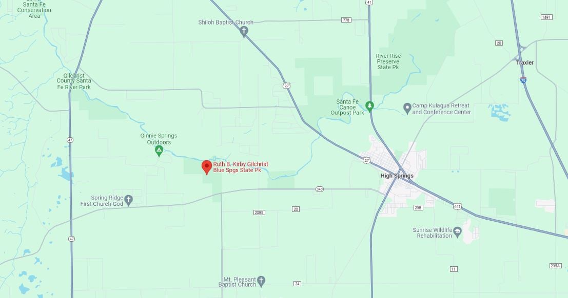 A screenshot of the location of the park in Google maps