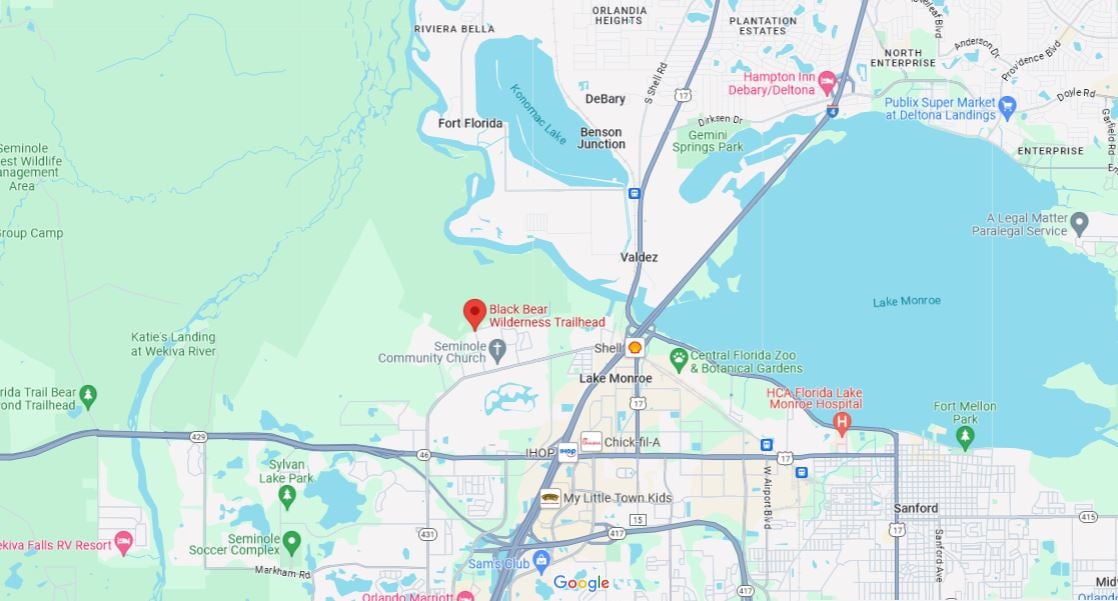 A screenshot of the location of the trail in Google maps.