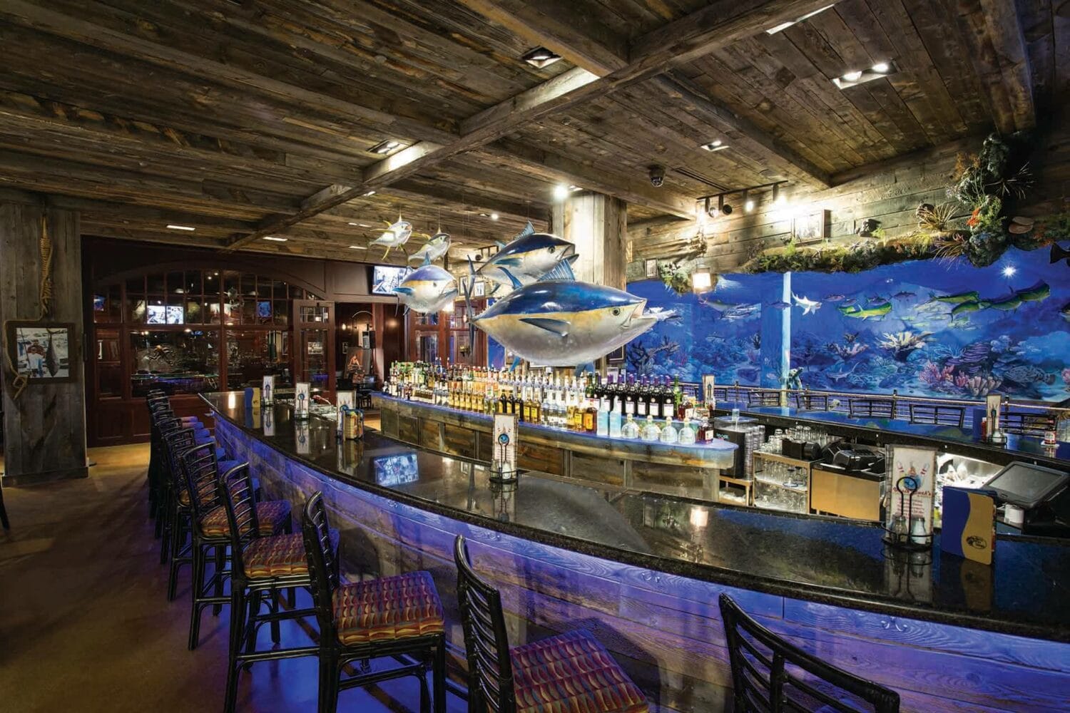 a shot of the bar area showing a wide array of drinks to choose from