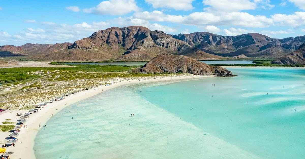 A spectacular aerial view of a beach in La Paz, Mexico