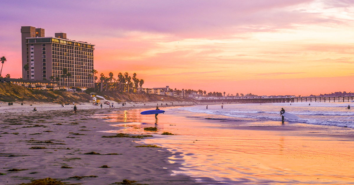 a stunning sunset on a beach in san diego