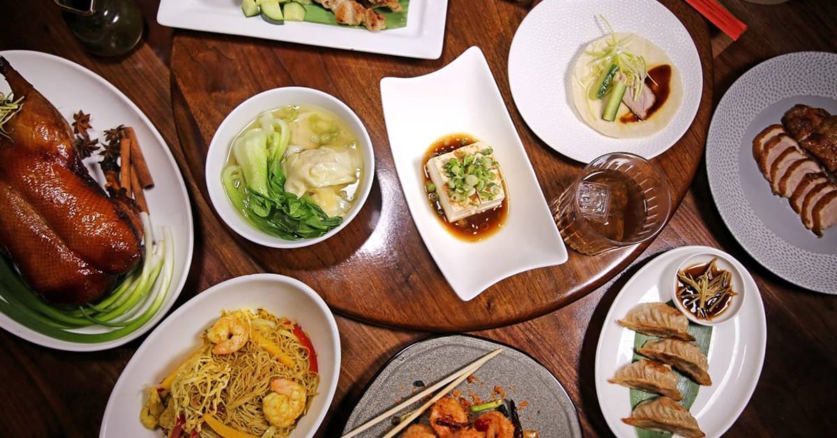 A table full of delicious food in Paradise Island