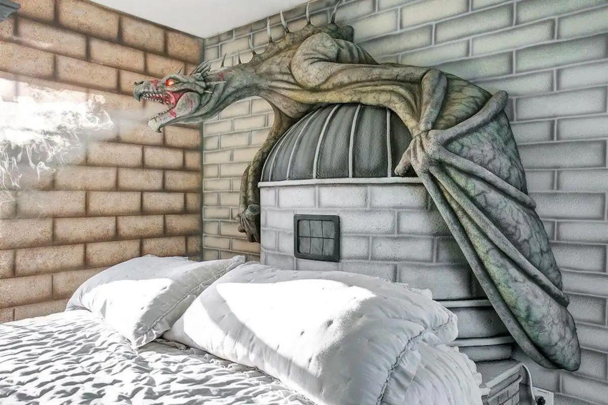 A unique dragon headboard.