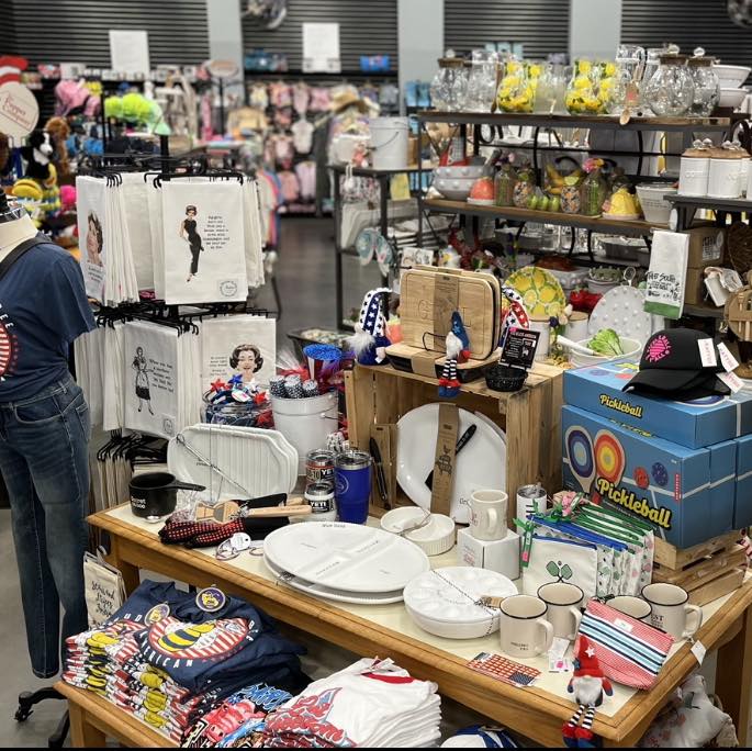 A variety of products displayed inside the shop