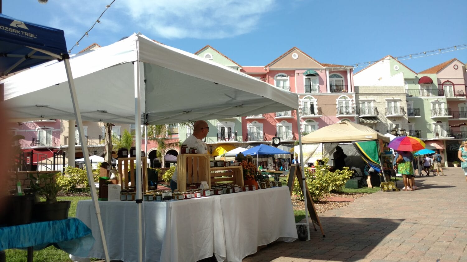 Stalls of vendors selling various products.