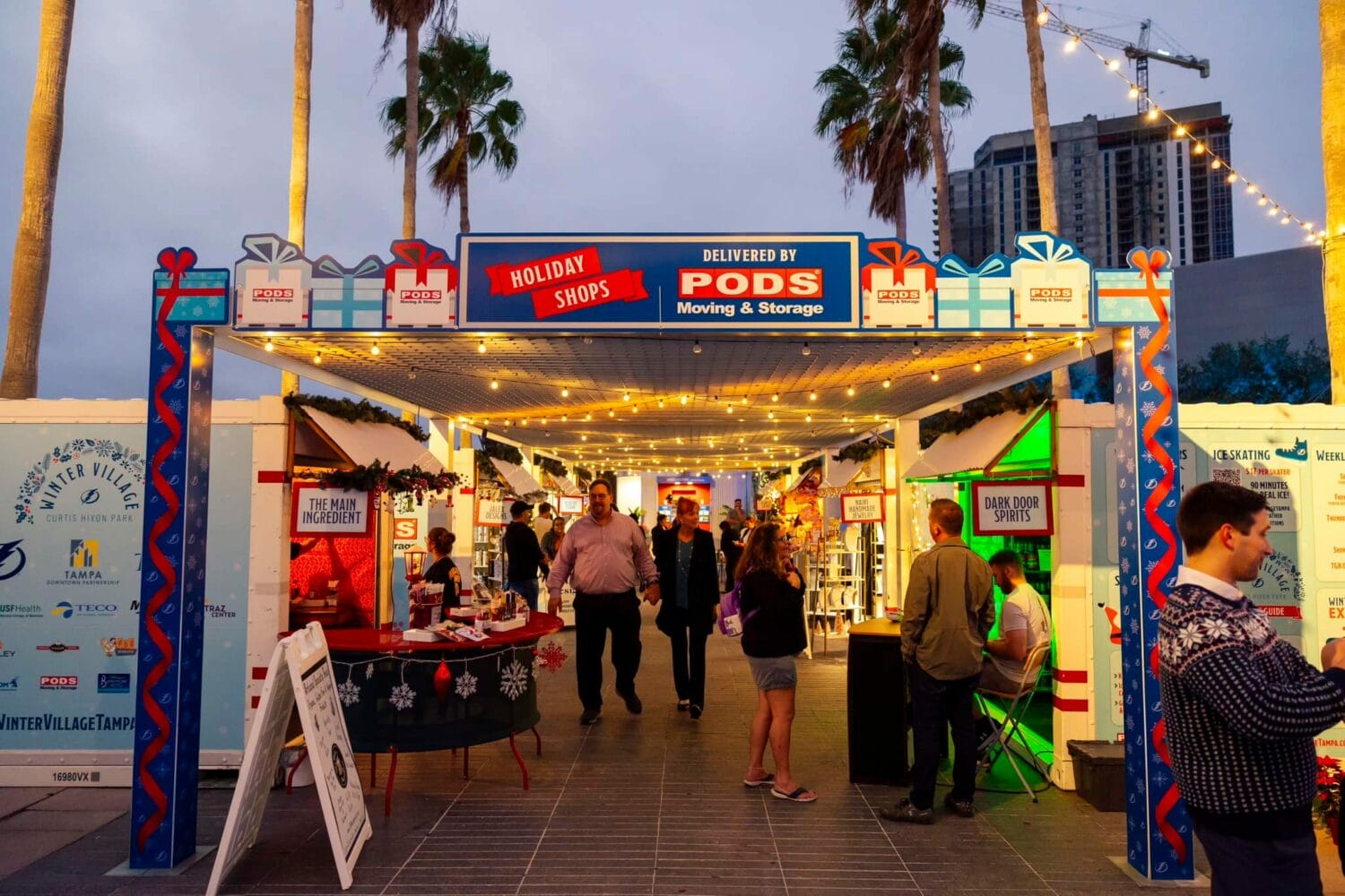 The busy holiday shops at the winter village