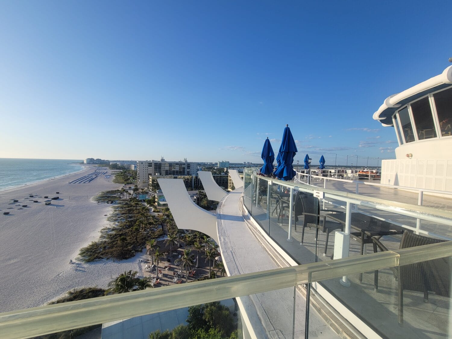 The outside view of the restaurant overlooking the beach.