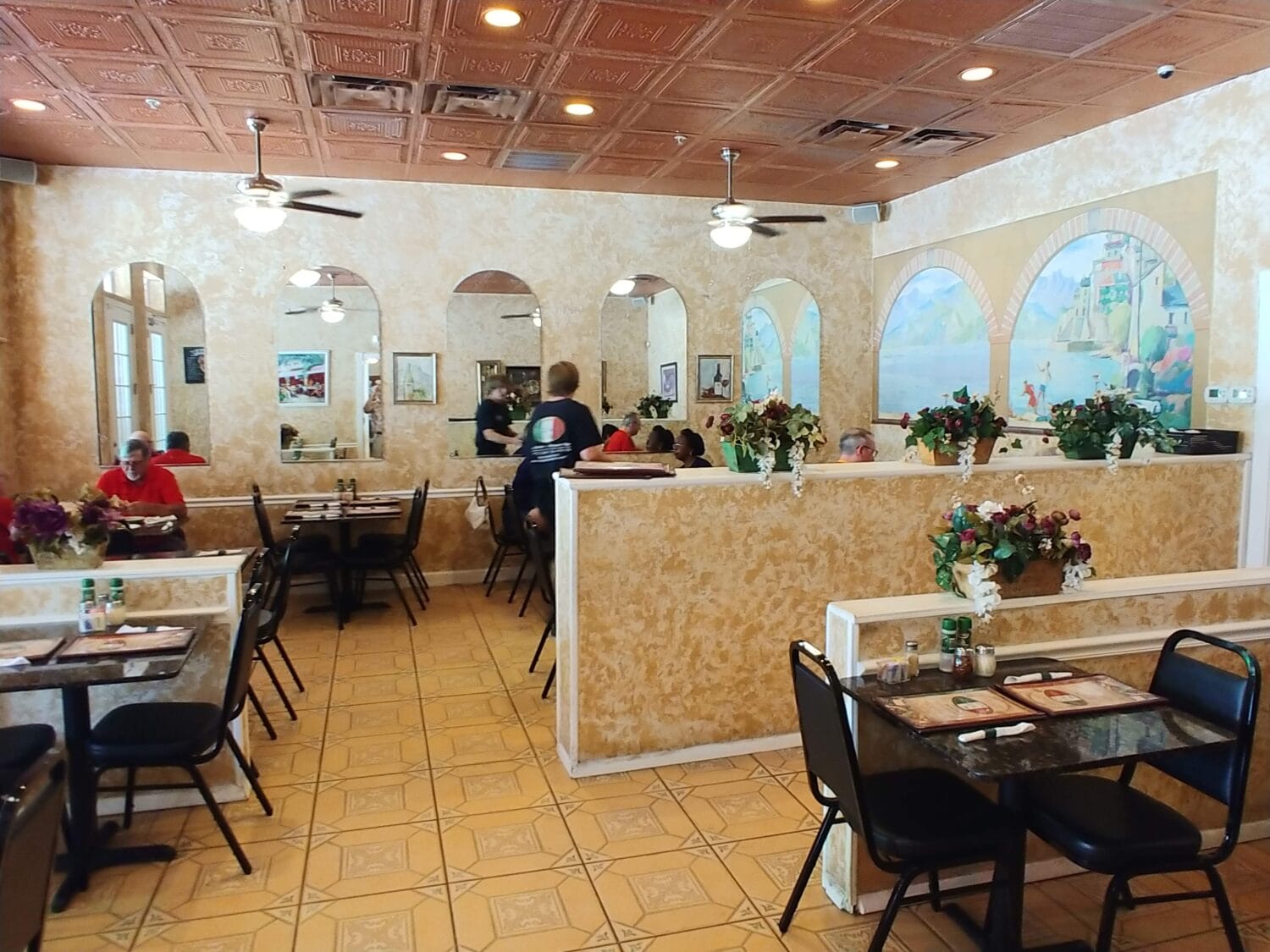 The interior of the Mezzaluna pizzeria.