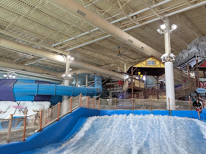 The surfer's dream in Wisconsin: Avalanche Bay's wave simulator creates perfect curls without the shark anxiety or salt water sting.