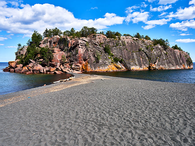 That's not a filter making the sand look dark, that's actually what you'll find at this North Shore wonder that proves Minnesota doesn't do anything halfway.