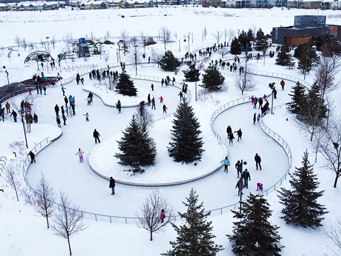 Central Park transforms into Minnesota's winter playground, where frozen pathways wind through the landscape like nature's own ice sculpture garden.