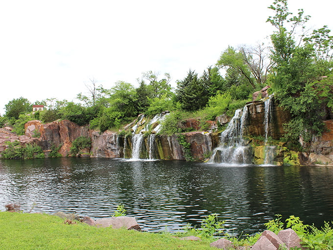 Cascading waters meet ancient granite at Daggett Memorial Park, where nature's power and beauty create Wisconsin's most mesmerizing waterfall sanctuary.