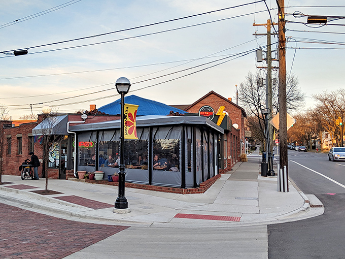 A corner brick building with a striking blue roof, Detroit Street Filling Station stands as Ann Arbor's plant-based beacon, inviting curious diners to rethink vegan cuisine.