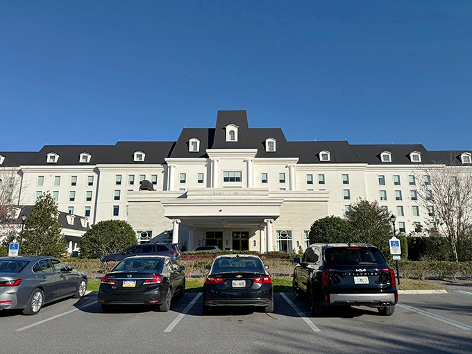The majestic white fa&ccedil;ade of the World Equestrian Center Hotel stands like a modern-day palace against Florida's brilliant blue sky.