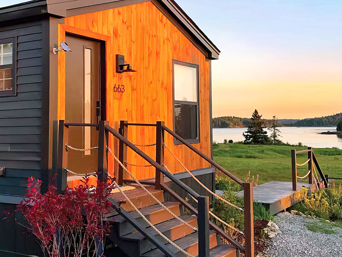 Warm cedar siding meets nautical charm at this unique Maine getaway, where the number 663 marks your escape from ordinary accommodations.
