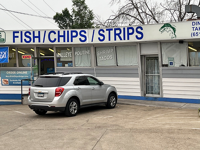 The unassuming blue-trimmed exterior of Mac's promises exactly what it delivers &ndash; no fancy frills, just seafood perfection waiting inside.