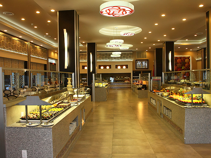 Step into buffet nirvana at Hotel Riu Plaza, where the food stations stretch as far as your imagination and twice as far as your stomach capacity.