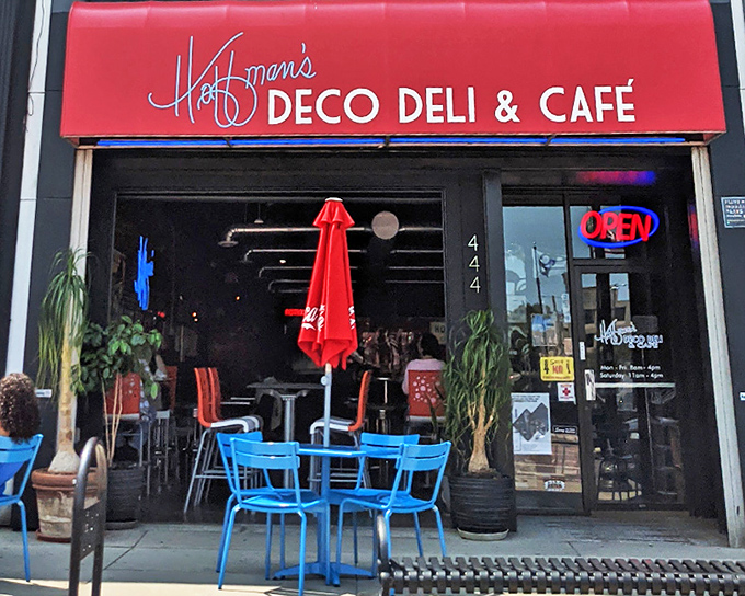 Hoffman's Deco Deli & Cafe: Where that vibrant red awning and bright blue chairs aren't just decor&mdash;they're your first clue you've found sandwich nirvana in downtown Flint.