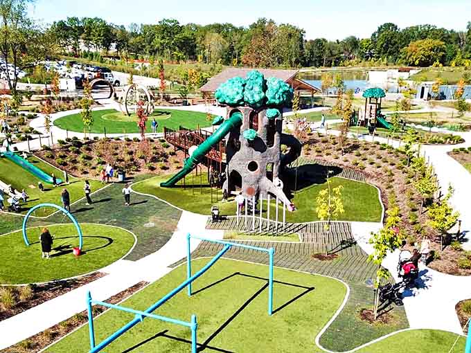 A playground paradise stretches before you at Innovation Hills, where nature and play combine in perfect harmony for an unforgettable family adventure.
