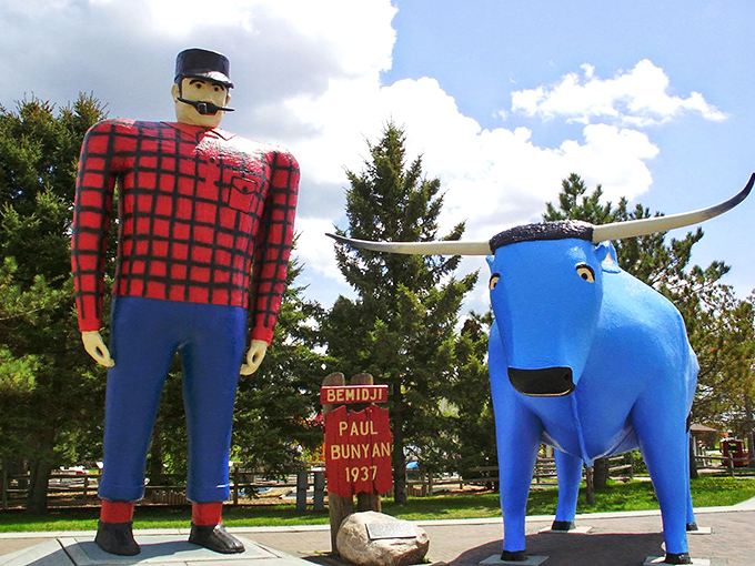 Paul Bunyan and Babe the Blue Ox stand tall against Minnesota's sky, like folklore celebrities waiting for their close-up.