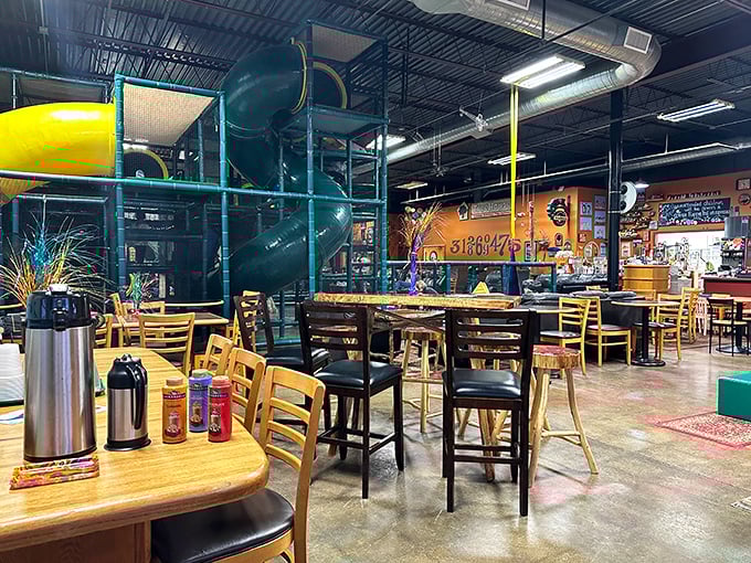 The Chelsea TreeHouse exterior stands proud against Michigan's blue sky, promising adventure within its unassuming walls.