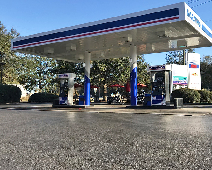 The unassuming Marathon gas station exterior hides a culinary treasure within &ndash; proof that extraordinary experiences often come in ordinary packages.
