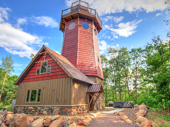 Stoney Ridge Lighthouse stands tall among Minnesota's trees, proving you don't need an ocean to create a maritime masterpiece.