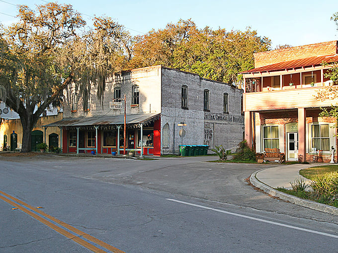 Micanopy: Where Spanish moss drapes over historic buildings like nature's own party decorations, creating a postcard-perfect small-town scene.