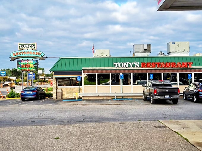 Tony's Restaurant stands proudly along I-75, its classic sign promising epic meals that have become legendary throughout Michigan.