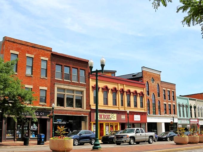 Ypsilanti's historic downtown showcases colorful brick buildings that house local businesses, each with stories as rich as their architectural details.