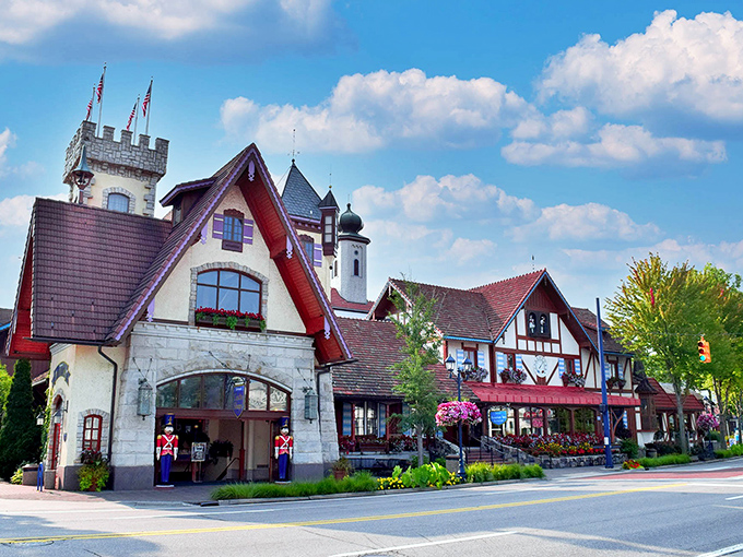 A fairytale come to life: The Bavarian Inn's castle-like exterior stands proudly on Main Street, inviting visitors into its German wonderland.