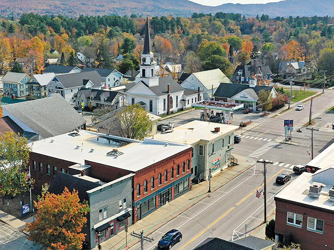Morrisville's downtown charms with its classic Vermont character – white church steeple included! No "quaint" theme park here, just authentic small-town magic.