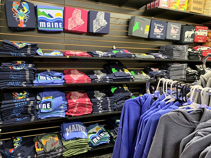 Maine pride takes textile form with state-themed apparel, allowing visitors to wear their candy pilgrimage memories long after the last sweet has been savored.