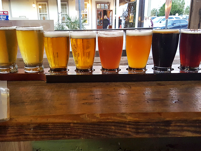 A flight of local brews offers liquid refreshment that perfectly complements the briny delights of fresh oysters and fried seafood.