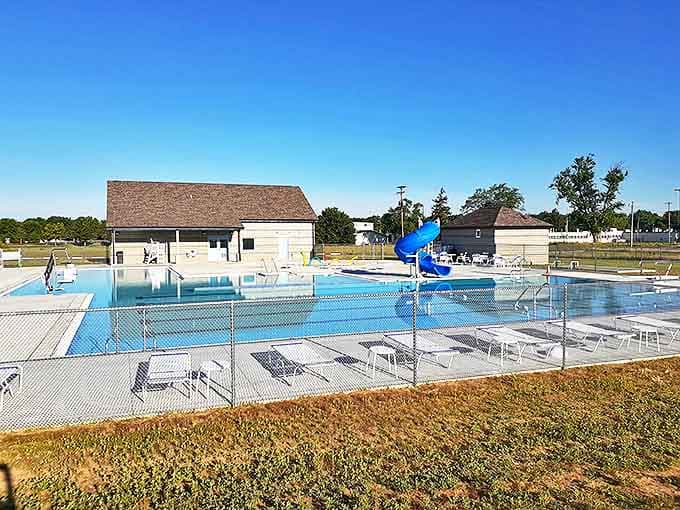 Crystal blue waters of Blissfield's Aquatic Center beckon on hot summer days &ndash; small town, big splash for families seeking cool relief.