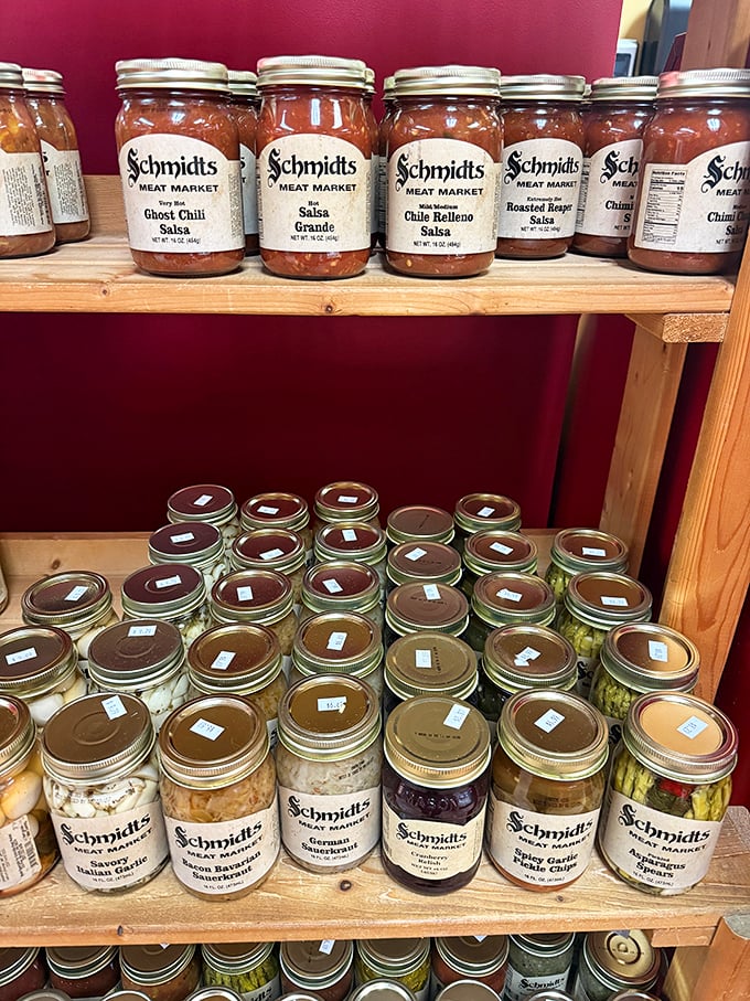 Homemade salsas and pickled delights line the shelves, each jar containing flavors that mass-produced versions can only dream about.