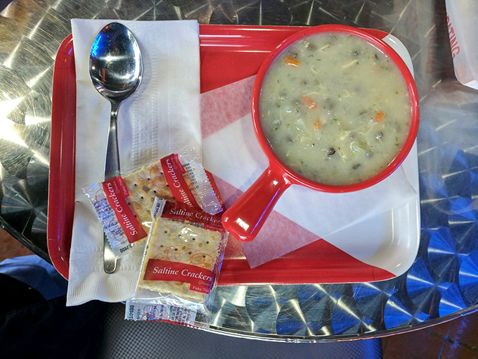 Chicken and wild rice soup&mdash;not just a side dish but a warm hug in a bowl, with tender chunks of chicken swimming in broth rich enough to stand alone.