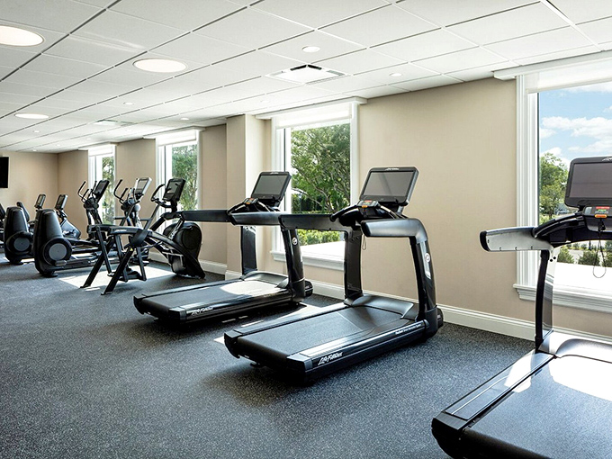 A fitness center with enough natural light to almost &ndash; almost &ndash; make you forget you're voluntarily exercising on vacation.