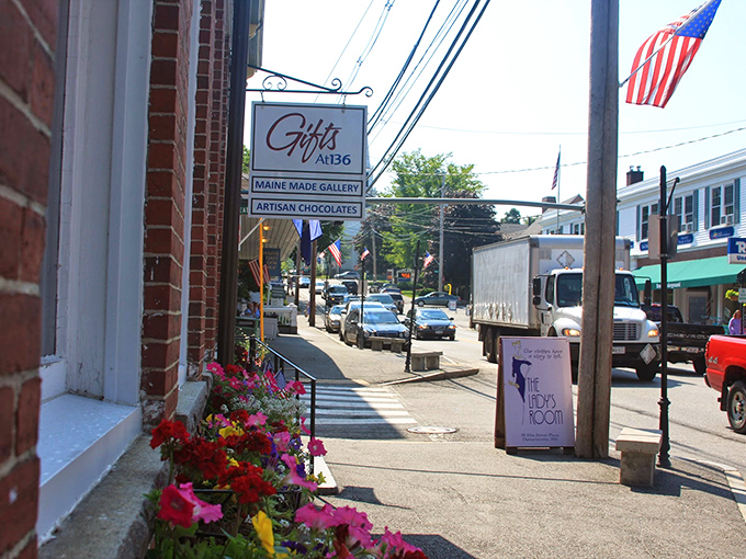 Main Street shopping &ndash; where "local" isn't a marketing gimmick but a way of life. Those flowers practically sing "welcome!"