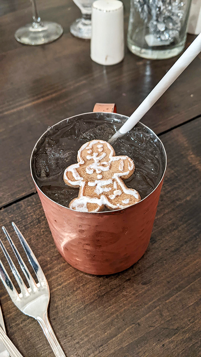 The Gingerbread Mule – where whimsy meets craftsmanship with a cookie garnish that makes adults smile like kids again.